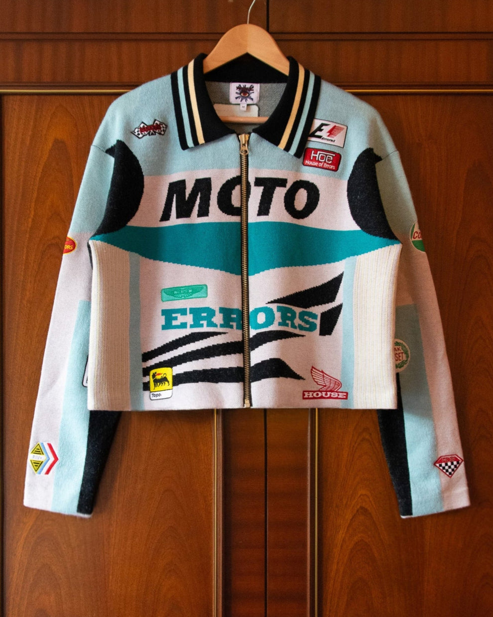 KNITTED MOTO JACKET IN NEPTUNE – HOUSE OF ERRORS