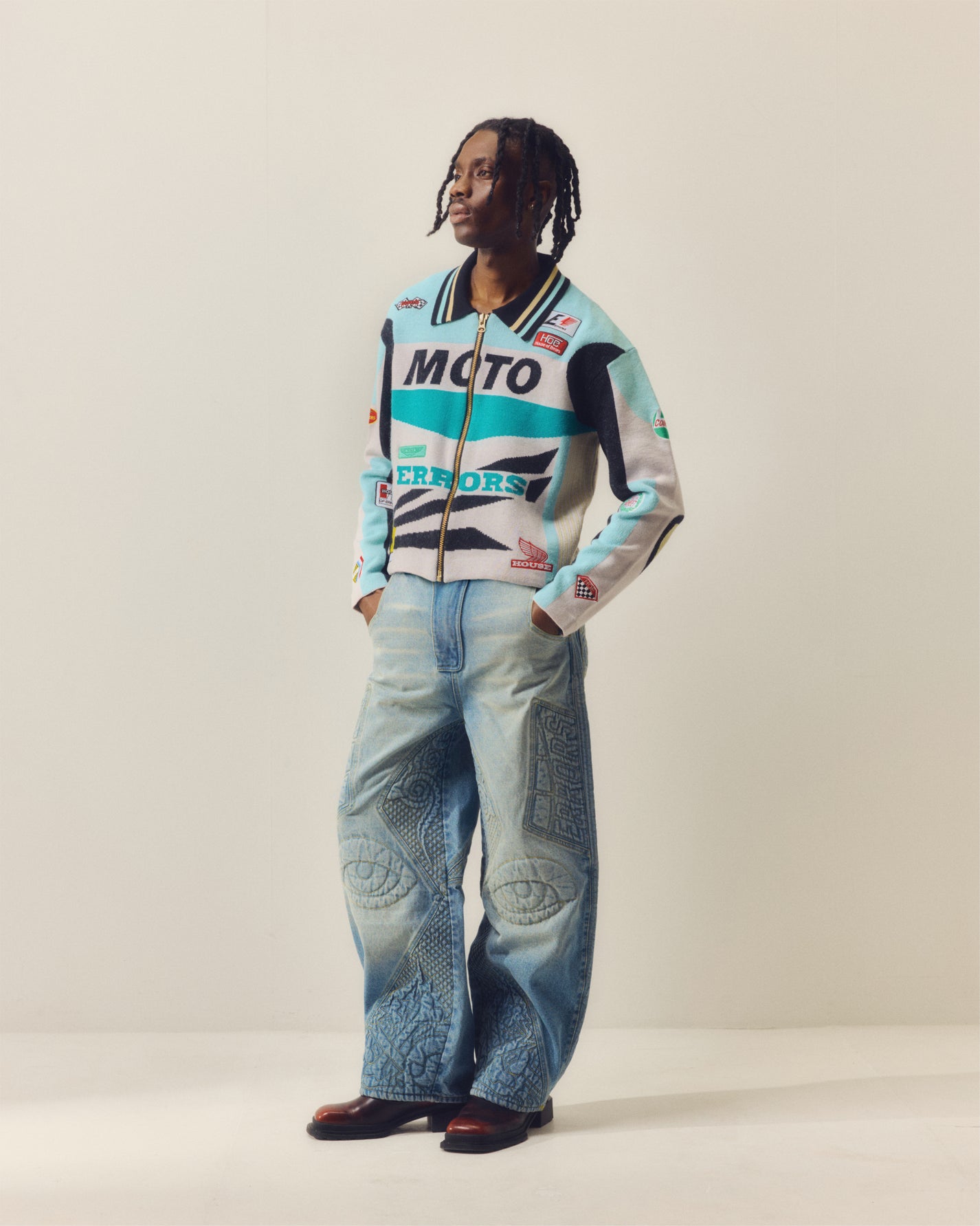 KNITTED MOTO JACKET IN NEPTUNE – HOUSE OF ERRORS